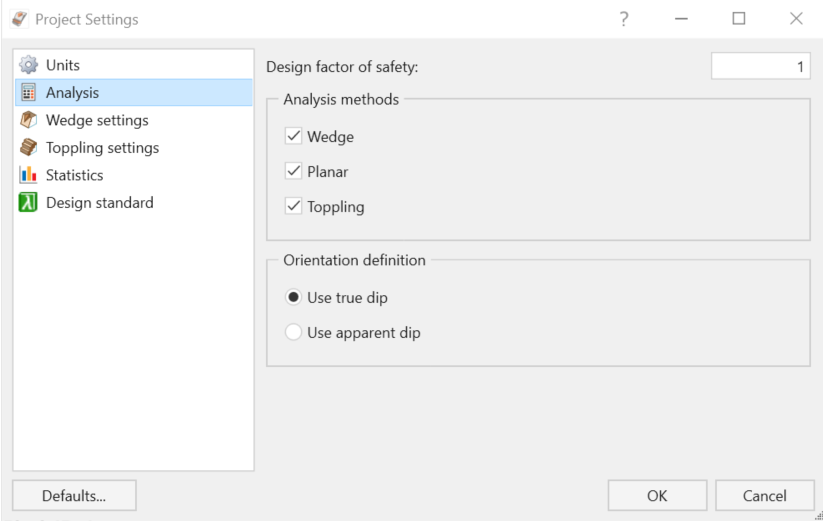 RocSlope2 Documentation | Analysis Settings